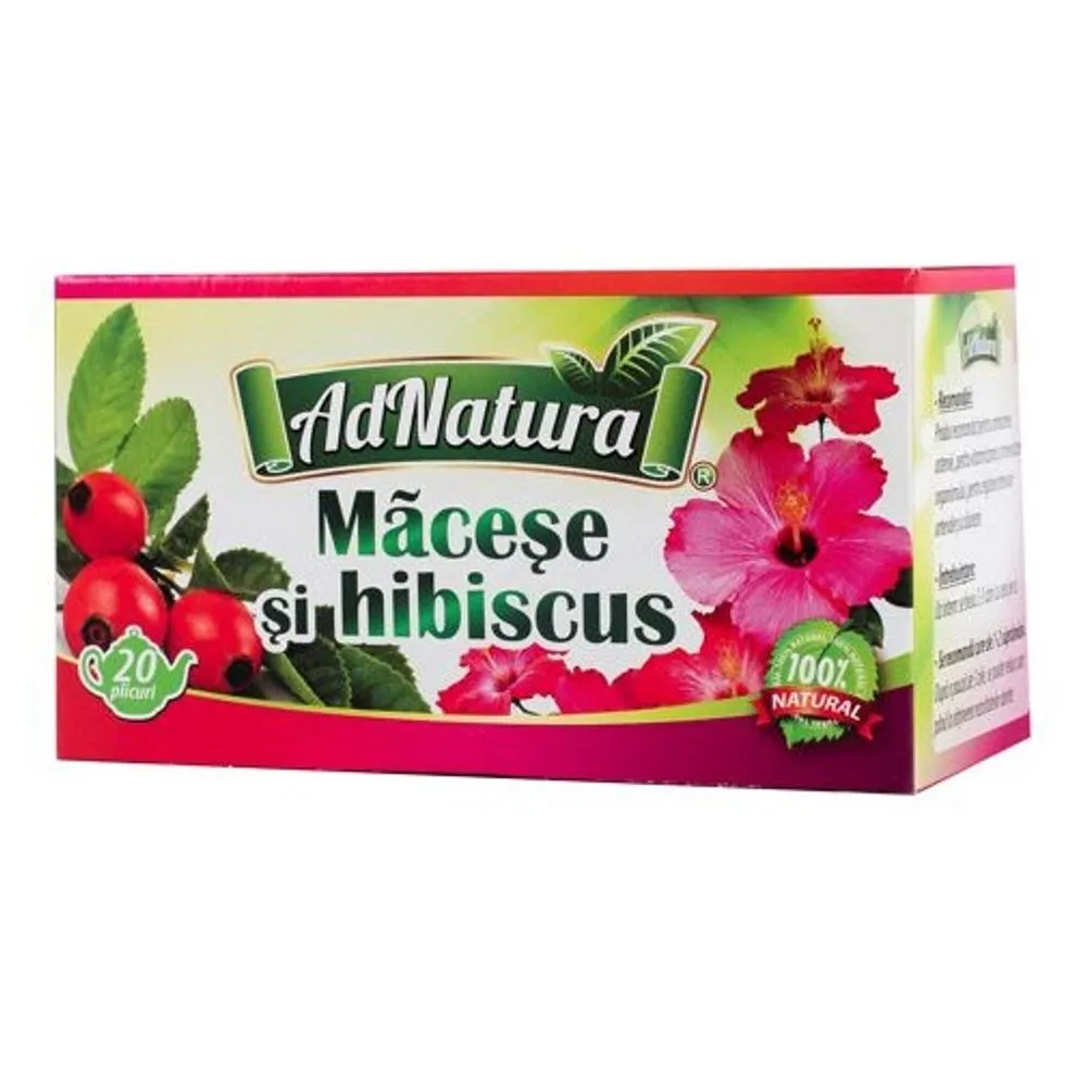 Ceai de macese si hibiscus, 20 plicuri, AdNatura - Pret Avantajos ...